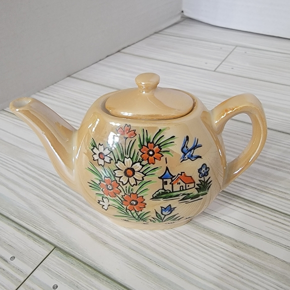 Lusterware | Kitchen | Miniture Orange Lusterware Teapot Japan Floral ...